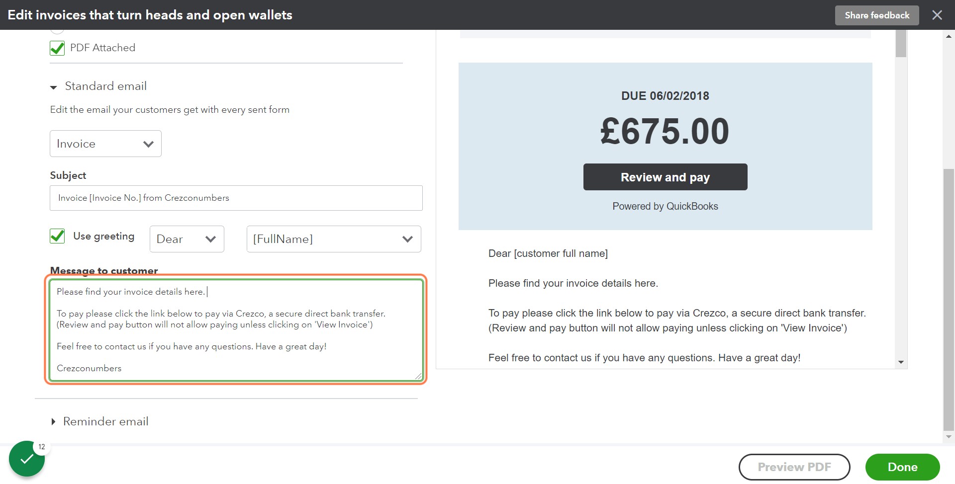 Change Invoice Template